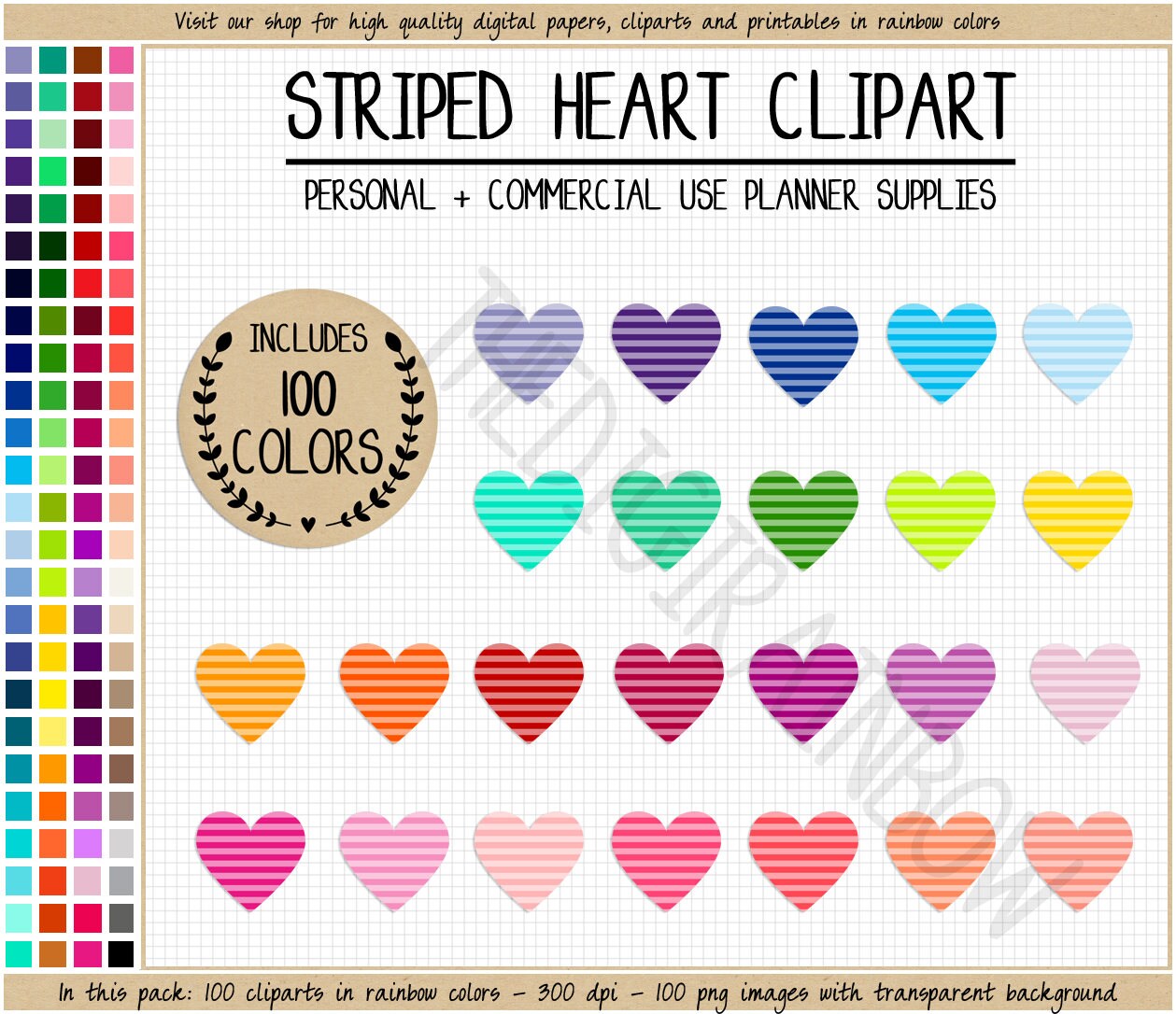 SALE 100 STRIPED HEART clipart rainbow heart stickers heart | Etsy