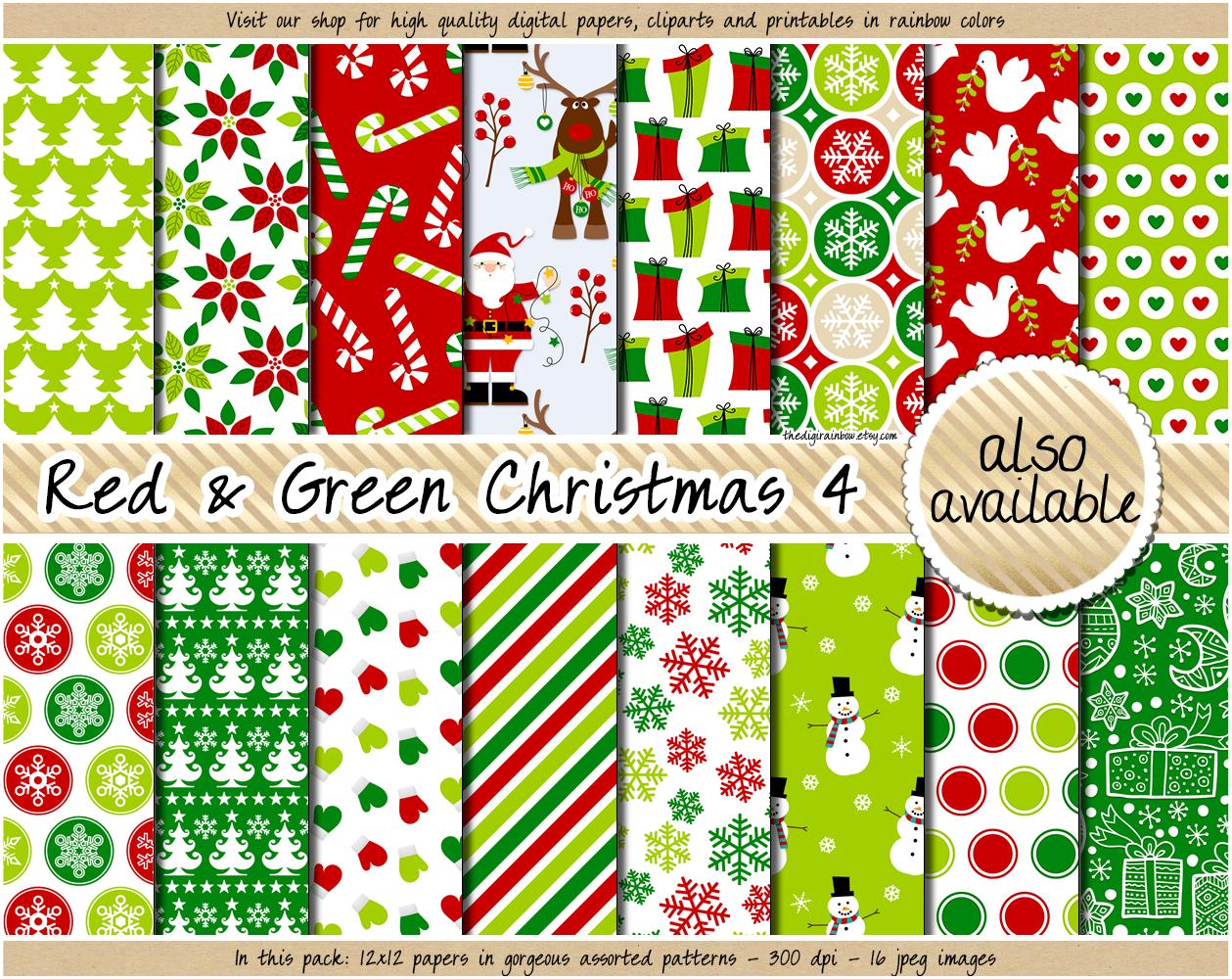SALE Christmas Digital Paper Red and Green Christmas Digital Paper ...