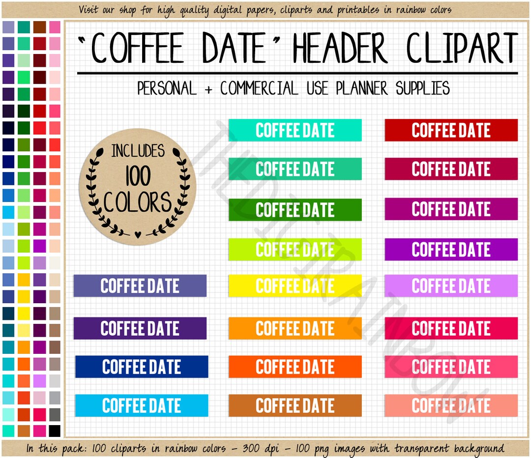 SALE 100 COFFEE DATE Clipart Coffee Sticker Food Clipart Meeting ...