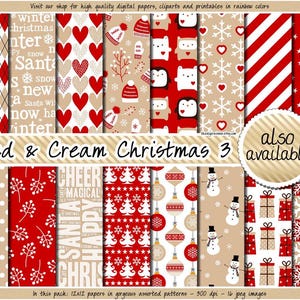 SALE Christmas Digital Paper Red Christmas Digital Paper Holiday ...
