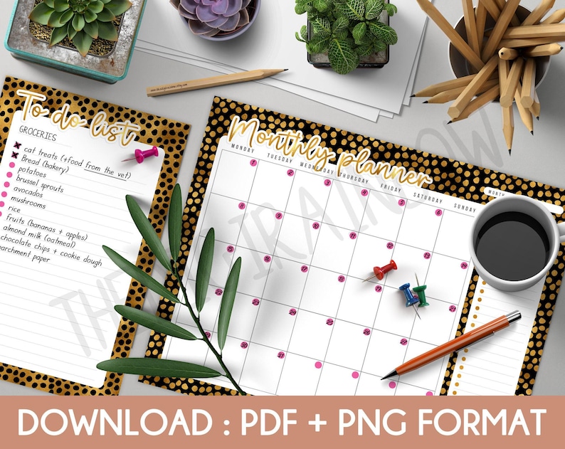 SALE Leopard Print Weekly Desk Planner Printable Calendar Gold Monthly ...