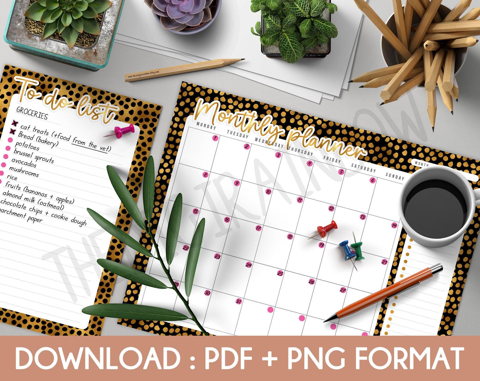 SALE Leopard Print Weekly Desk Planner Printable Calendar Gold Monthly ...