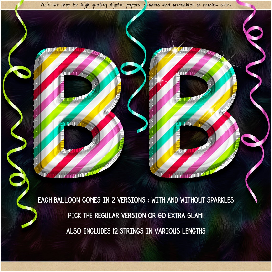 STRIPE Foil Balloon Alphabet Clipart Girl Birthday Balloon | Etsy