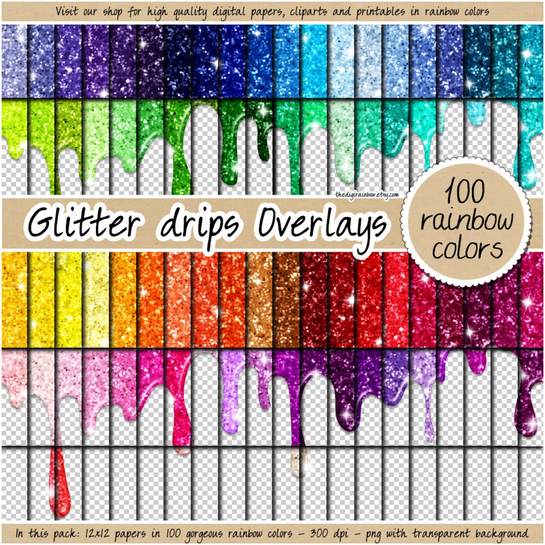 SALE 100 Seamless Glitter Drips Overlays Rainbow Glitter Digital Paper ...
