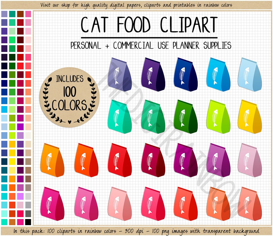 SALE 100 CAT FOOD Clipart Cat Kibble Icon Cat Food Planner Stickers ...
