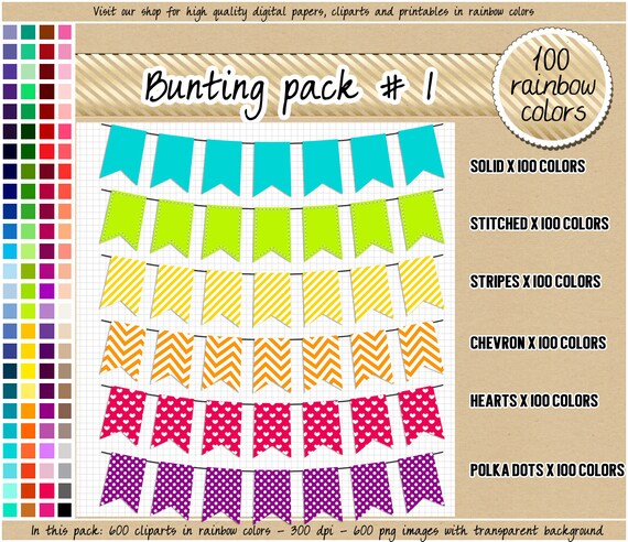 SALE 600 Rainbow Bunting Clipart Flag Clipart Rainbow Banner - Etsy