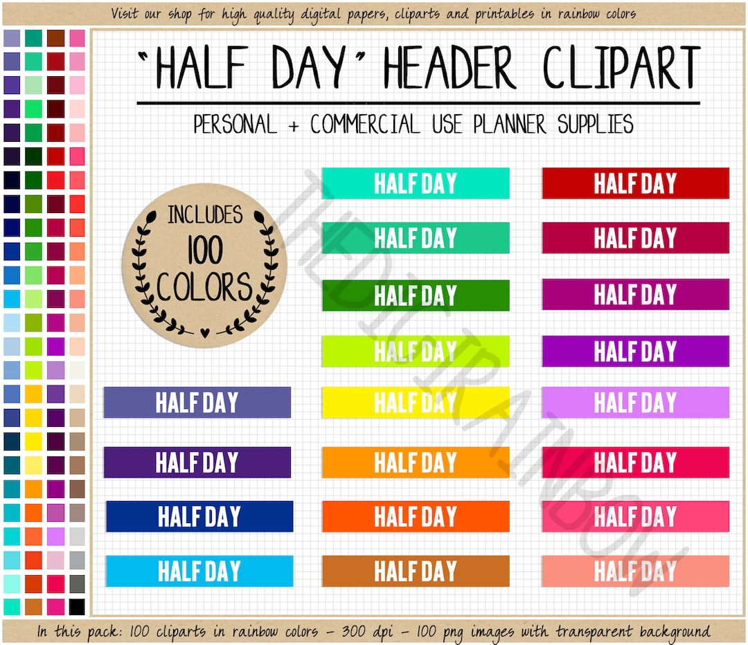 SALE 100 HALF DAY Header Stickers Work Digital Stickers School Clipart ...