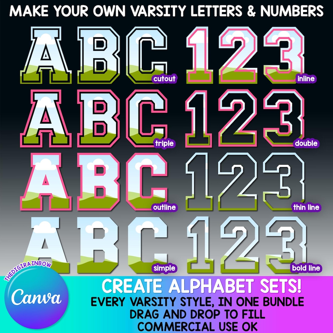 Varsity Alphabet Bundle, Editable CANVA Letters College Football Font ...