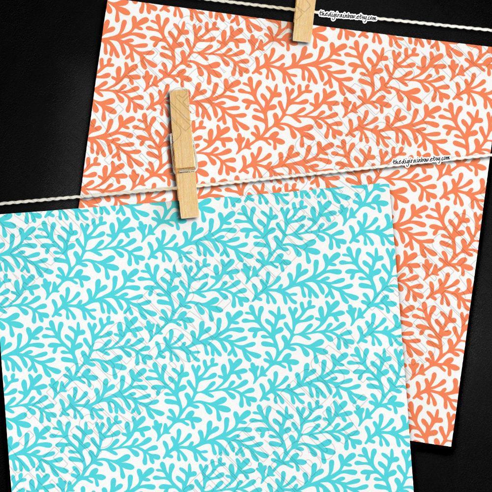 100 Seamless Coral Digital Paper Sea Life Nautical Pattern Coral ...