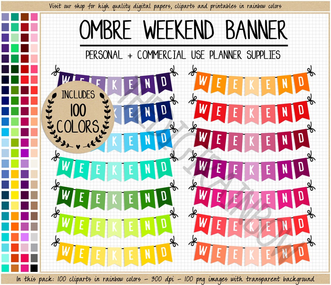 SALE 100 OMBRE WEEKEND Planner Sticker Bright Weekend Sticker Printable ...