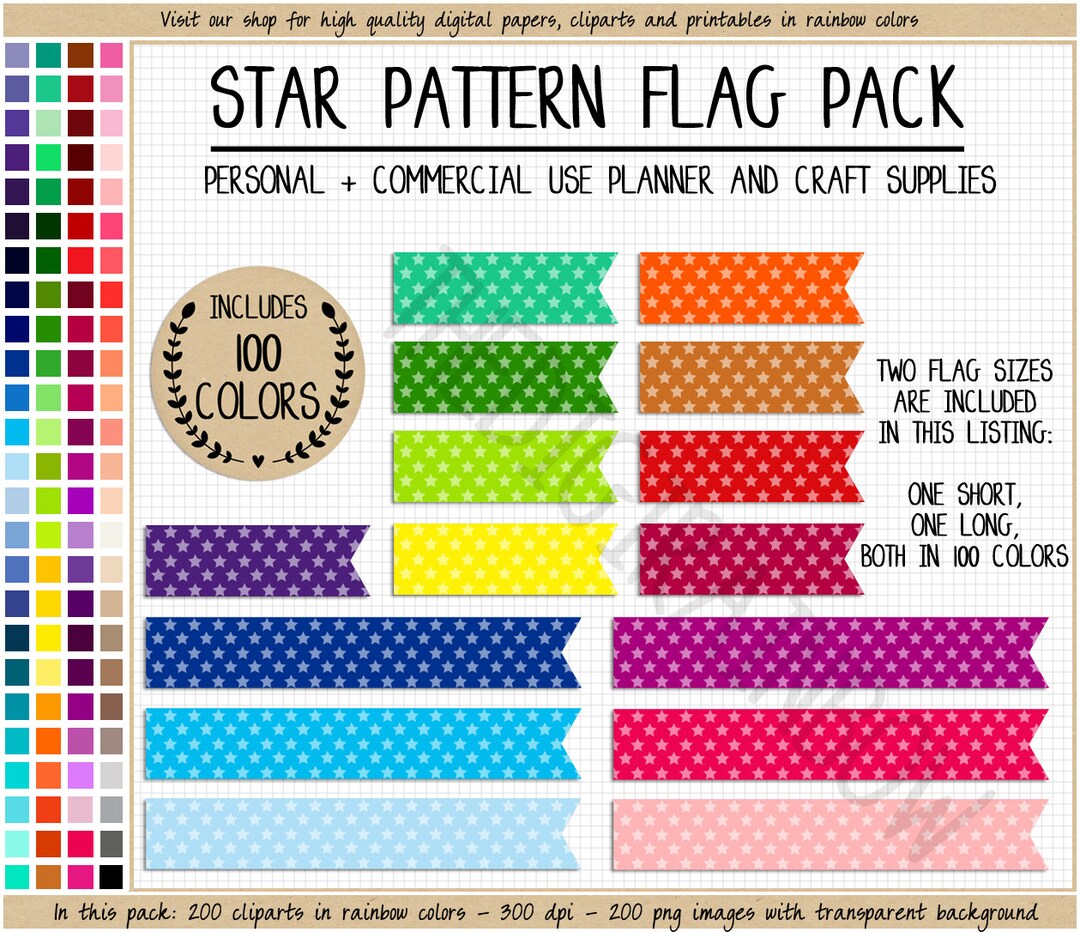 SALE 200 STAR FLAG Clipart Rainbow Flag Sticker Patterned Straw Flag ...