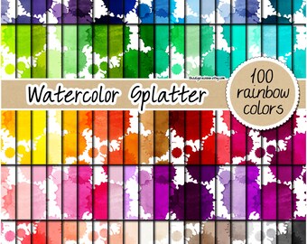 SALE 100 WATERCOLOR SPLATTER Clipart Rainbow Watercolor | Etsy