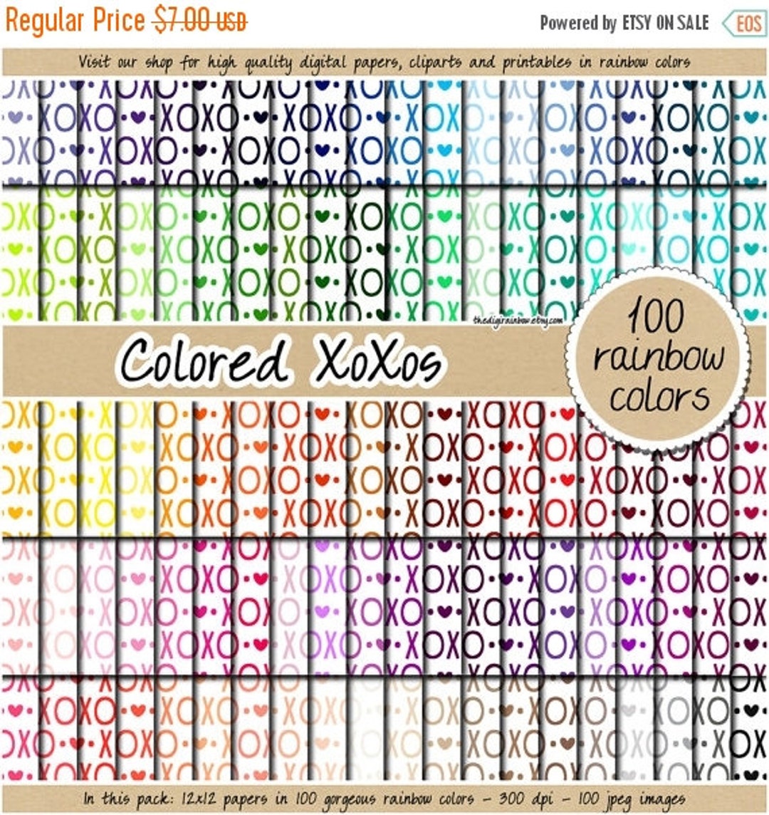 100 XOXO Digital Paper XOXO Clipart Rainbow Romantic Digital Paper ...