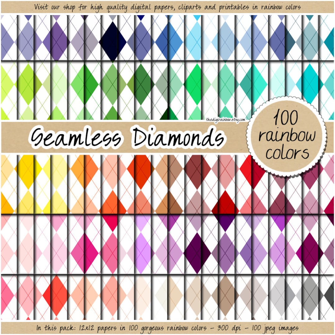 100 Seamless Diamond Digital Paper Argyle Pattern Harlequin Background ...
