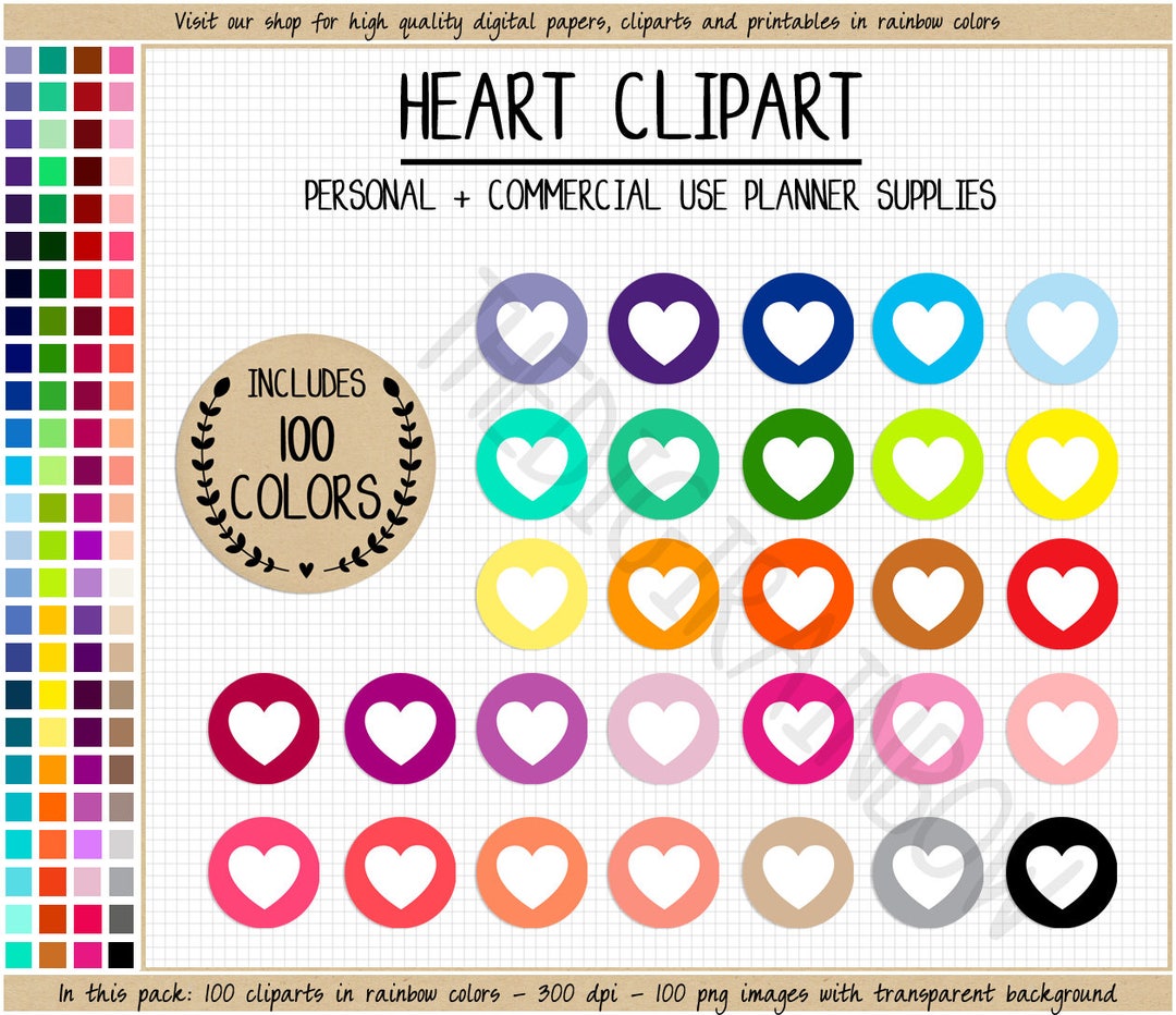 SALE 100 HEART Clipart Rainbow Heart Stickers Heart Icon Valentine's ...