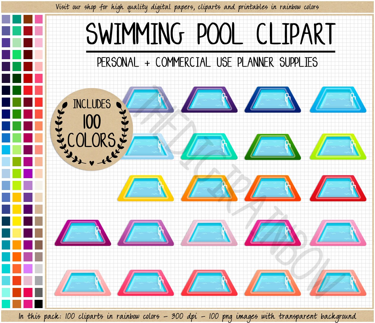 SALE 100 SWIMMING POOL clipart summer stickers beach sticker | Etsy