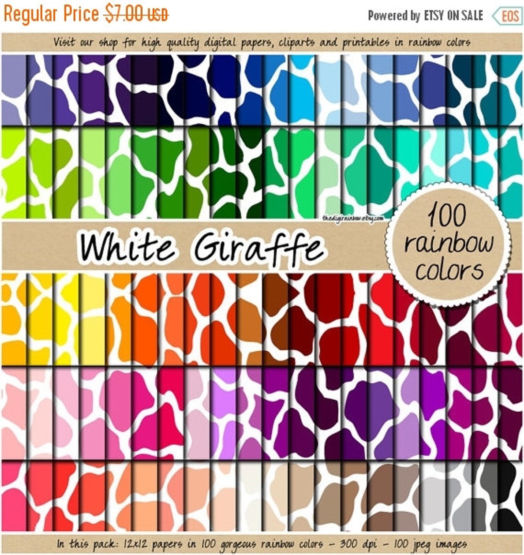 100 Giraffe Digital Paper Safari Animal Print Digital Paper Rainbow ...