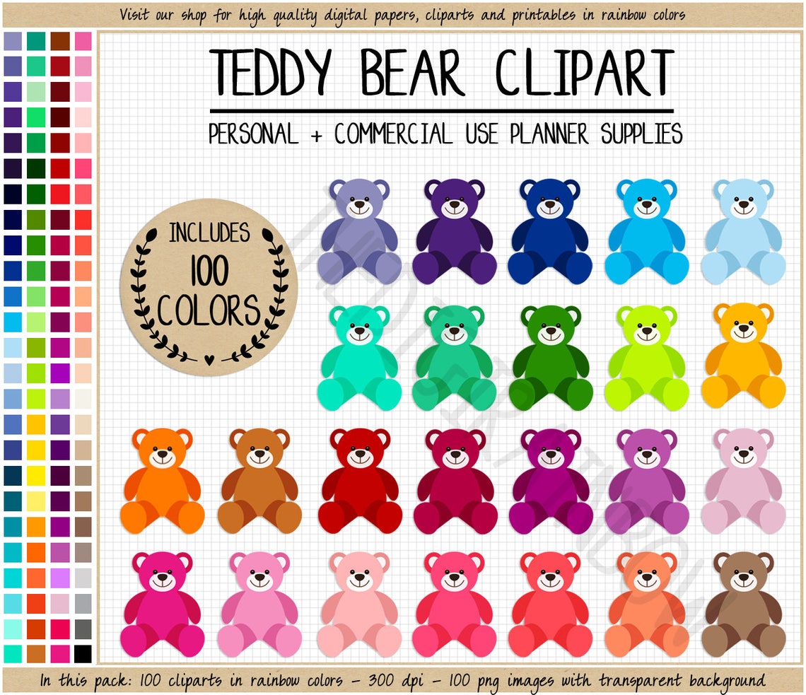 100 TEDDY BEAR Clipart Woodland Clipart Pastel Teddy Bear | Etsy