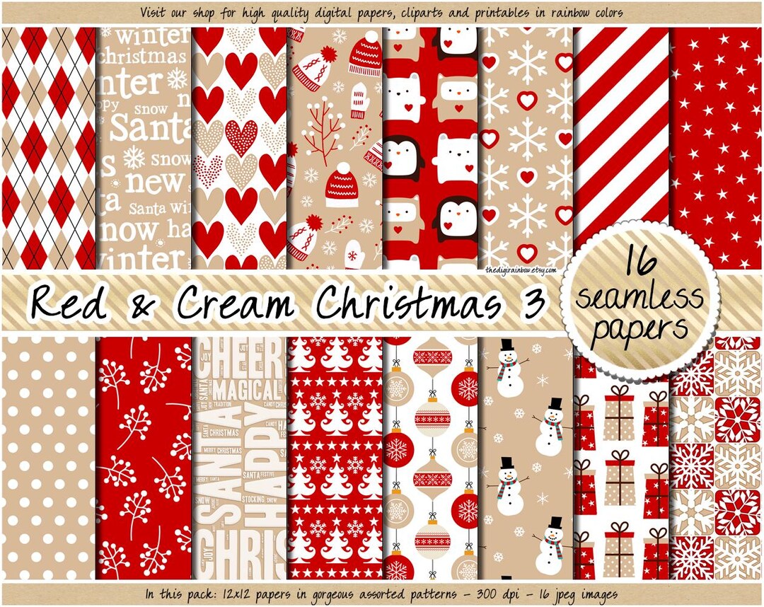 SALE Christmas Digital Paper Red Christmas Digital Paper Holiday ...