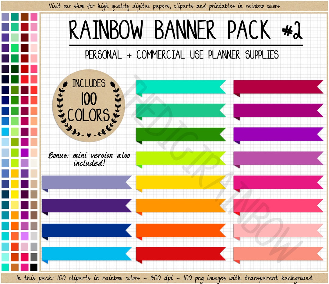 SALE 100 Rainbow Banner Clipart Banner Sticker Printable Banner ...