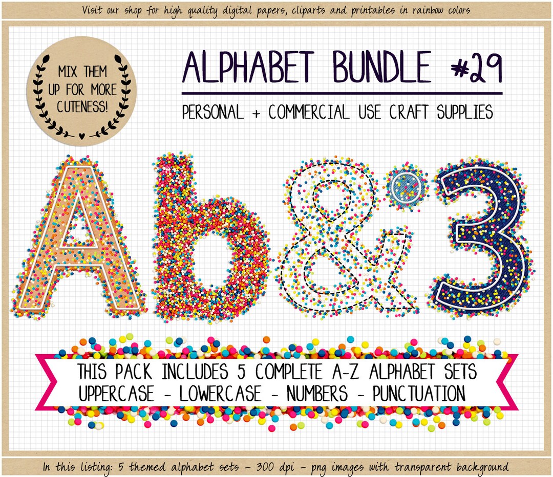 Confetti Alphabet Letters Denim Alpha Sprinkles Clipart Lowercase ...