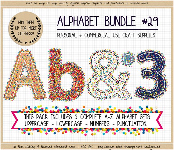 Confetti Alphabet Letters Denim Alpha Sprinkles Clipart - Etsy