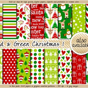 Seamless Christmas Digital Paper Red and Green Holiday Background ...