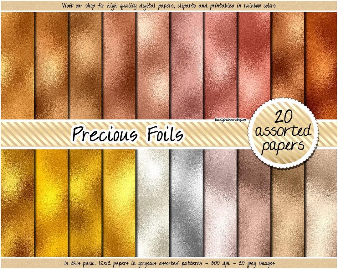 SALE Foil Digital Paper Rose Gold Digital Paper Rainbow Metallic ...