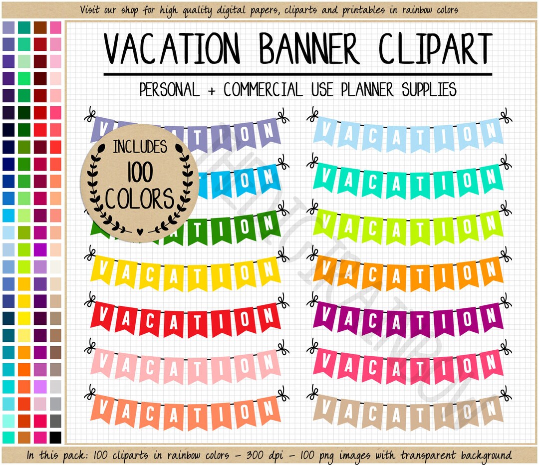 SALE 100 VACATION Banner Clipart Vacation Stickers Holiday Graphics ...