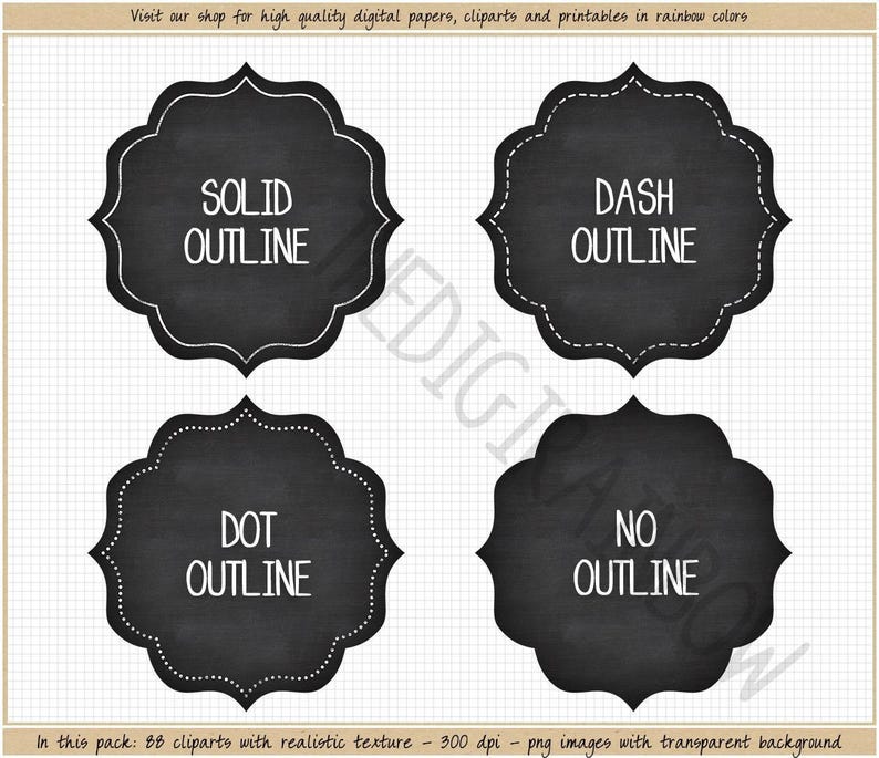 SALE Printable Chalkboard Labels Outlined Black Label Clipart Printable ...
