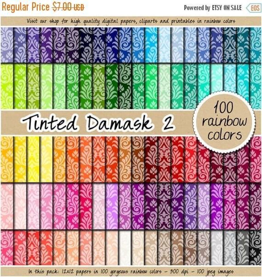 100 Tinted Damask Digital Paper Two Tone Damask Digital Paper Rainbow ...