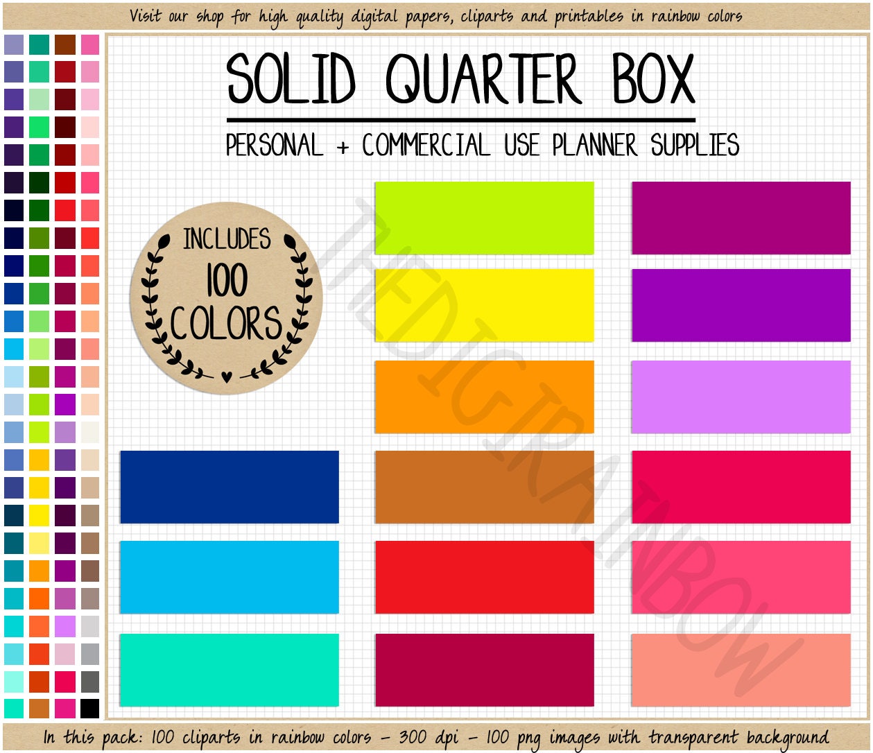 SALE 100 Blank Quarter Box Clipart Rainbow Quarter Box - Etsy