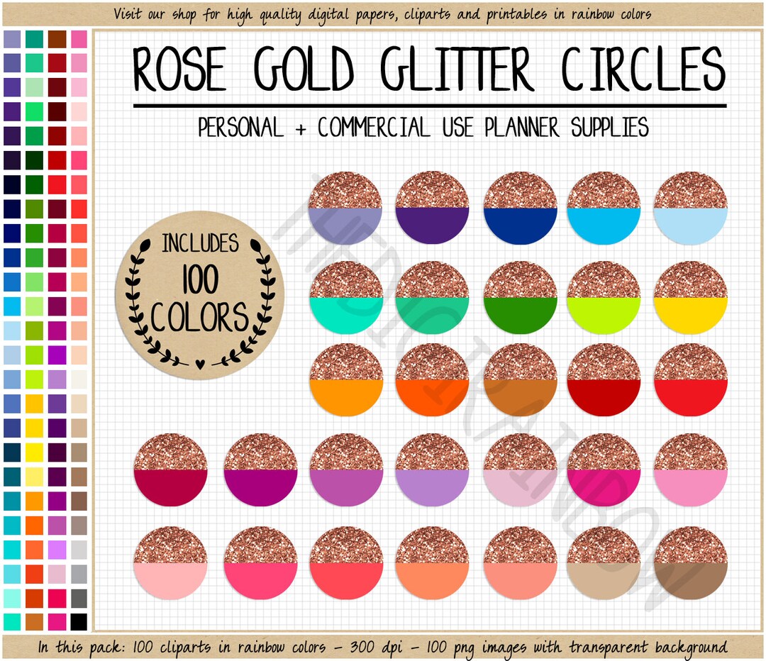 SALE 100 ROSE GOLD Glitter Clipart Rose Gold Stickers Rainbow Glitter ...