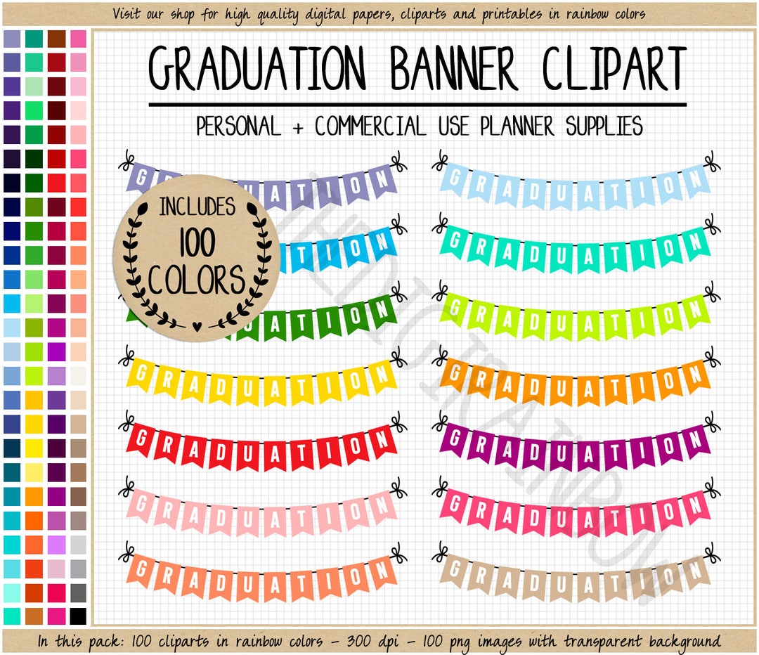 SALE 100 GRADUATION Banner Clipart Graduation Planner Stickers ...