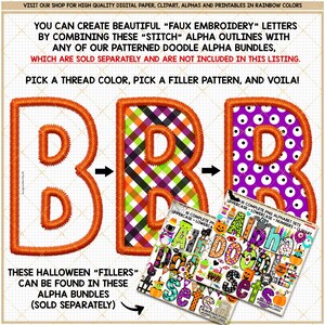 Halloween Faux Embroidery PNG Alphabet Outline, Spooky Alpha Bundle ...