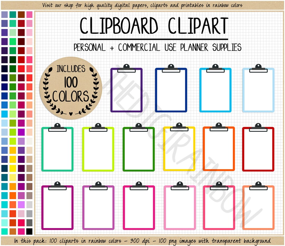 SALE 100 CLIPBOARD Clipart Rainbow Clipboard Planner Stickers Clipboard ...