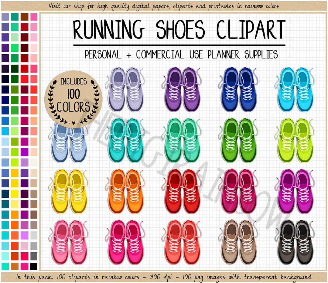100 RUNNING SHOES Clipart Training Sneakers Digital Sticker Athletic ...