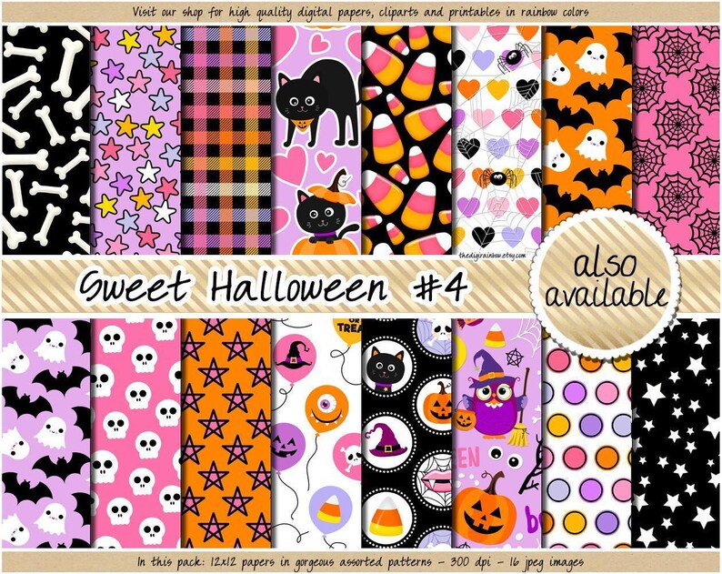 Pink Halloween Digital Paper Seamless Pattern Cute Printable Background ...