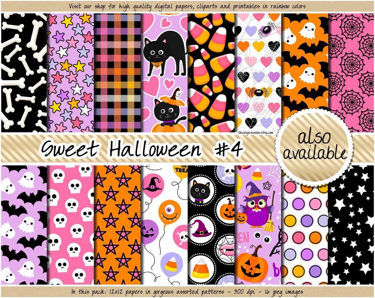 Pink Halloween Digital Paper Seamless Pattern Cute Printable Background ...