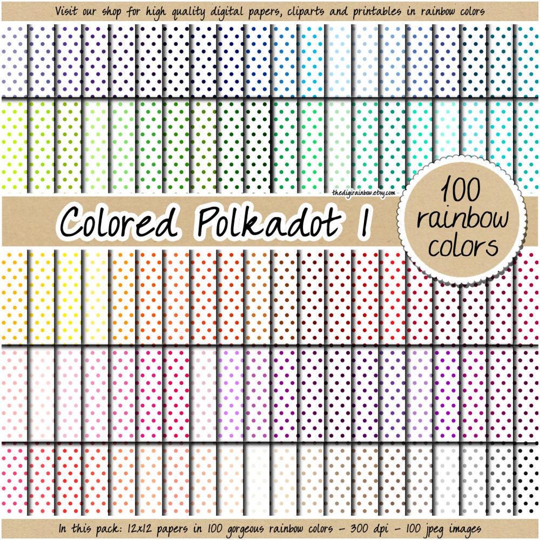 100 SEAMLESS Colored Polka Dot Digital Paper Rainbow Polkadot ...