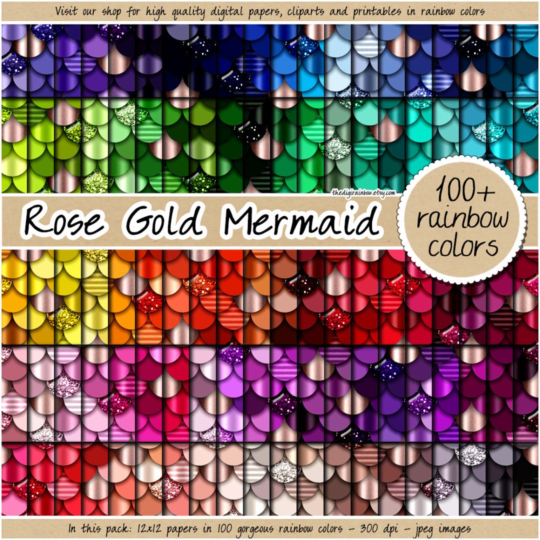 100 SEAMLESS Mermaid Digital Paper Rose Gold Fish Scale Texture ...