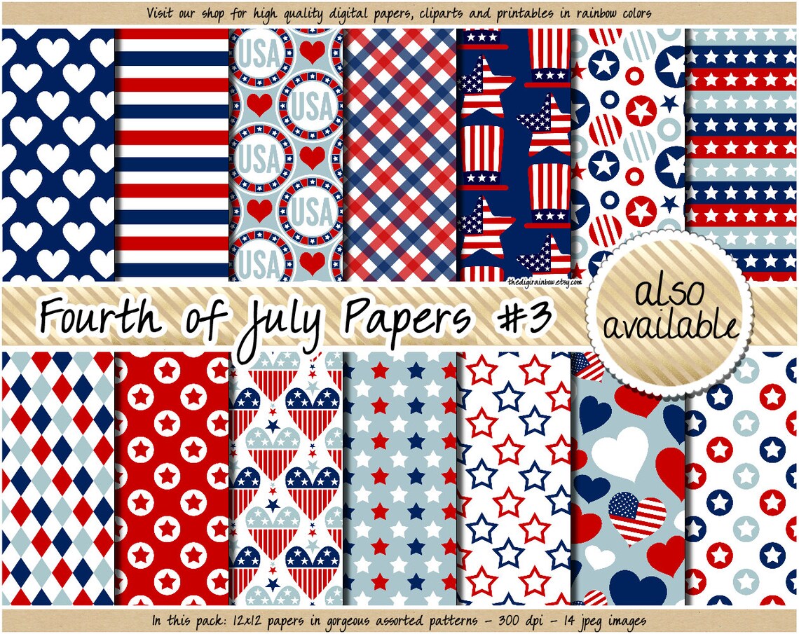 SALE 4th of July Digital Paper USA Patriotic Digital Paper - Etsy