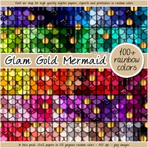 100 SEAMLESS Luxury Mermaid Digital Paper Gold Glitter Print Fish Scale ...