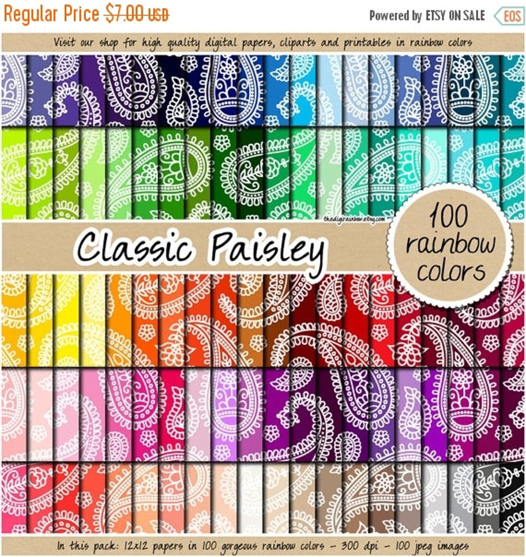 100 SEAMLESS Paisley Digital Paper Paisley Clipart Rainbow Paisley ...
