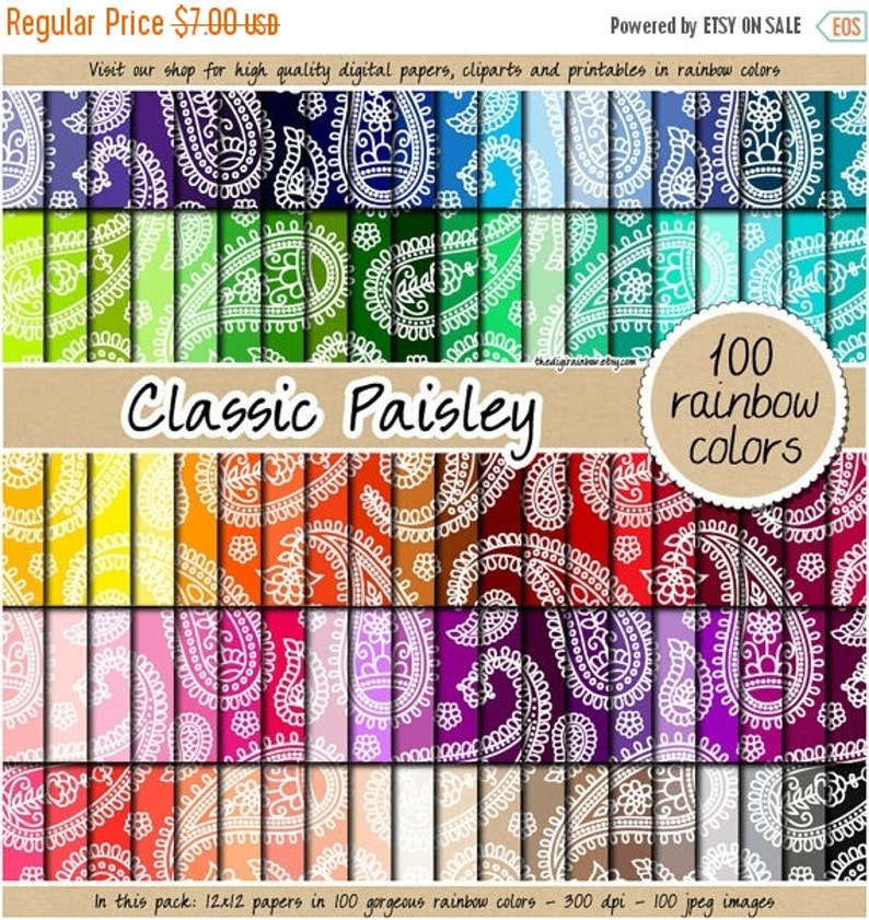 100 SEAMLESS Paisley Digital Paper Paisley Clipart Rainbow - Etsy