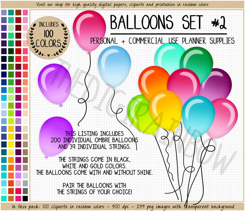 SALE 200 Ombre Balloon Clipart Rainbow Balloon Sticker Glossy - Etsy