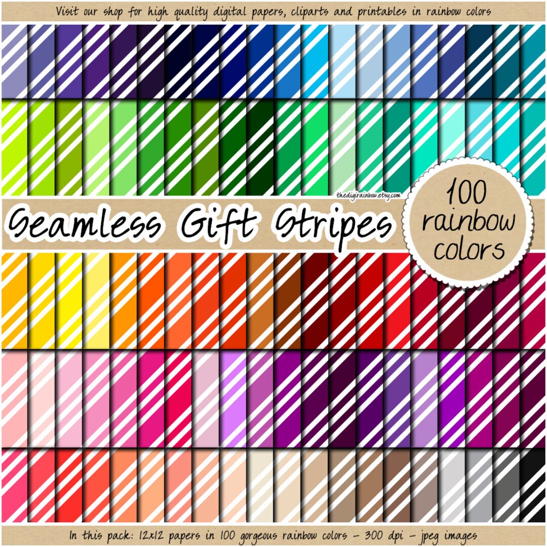 100 SEAMLESS Diagonal Stripe Digital Paper Printable Rainbow - Etsy
