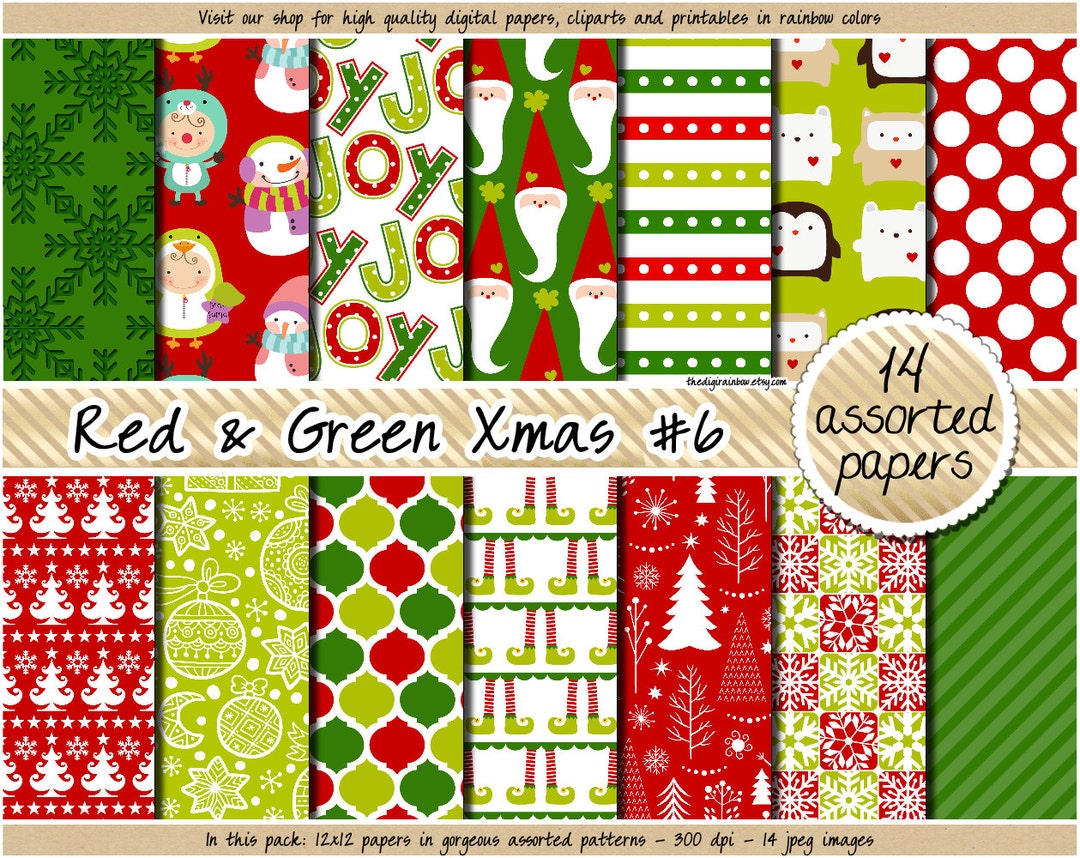 SALE Christmas Digital Paper Red and Green Christmas Digital Paper ...