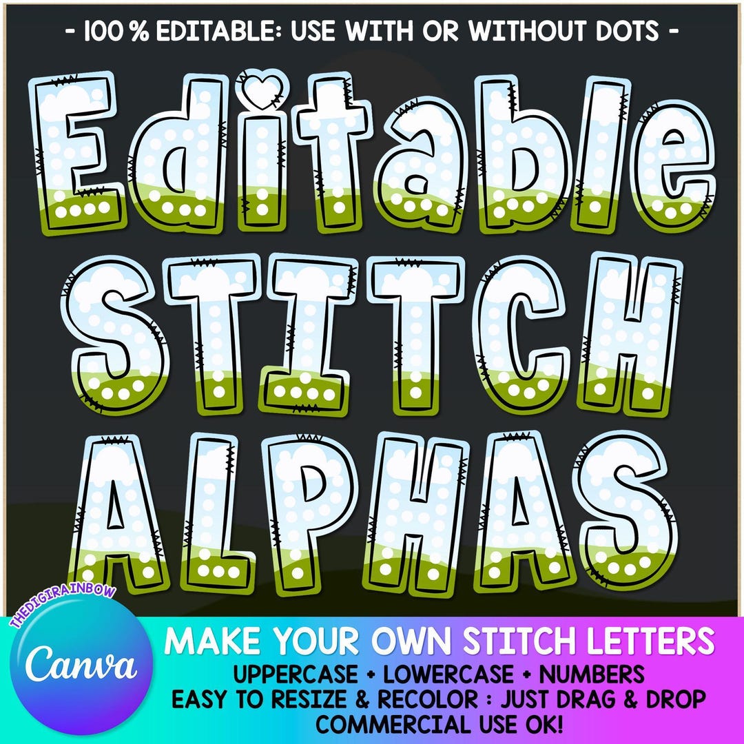 Editable Stitch Alphabet Canva Frames, Make Your Own Doodle Letters ...