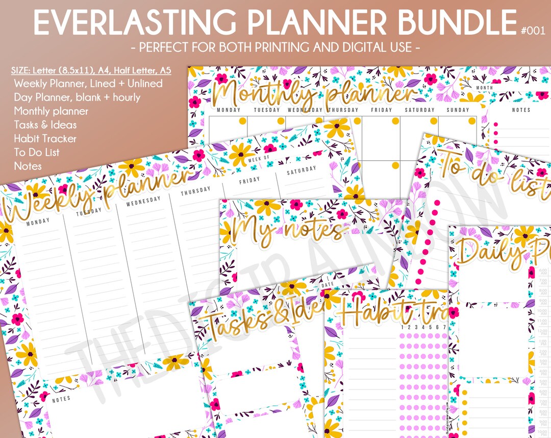 SALE Pastel Floral Weekly Desk Planner Printable Organizer Flower ...
